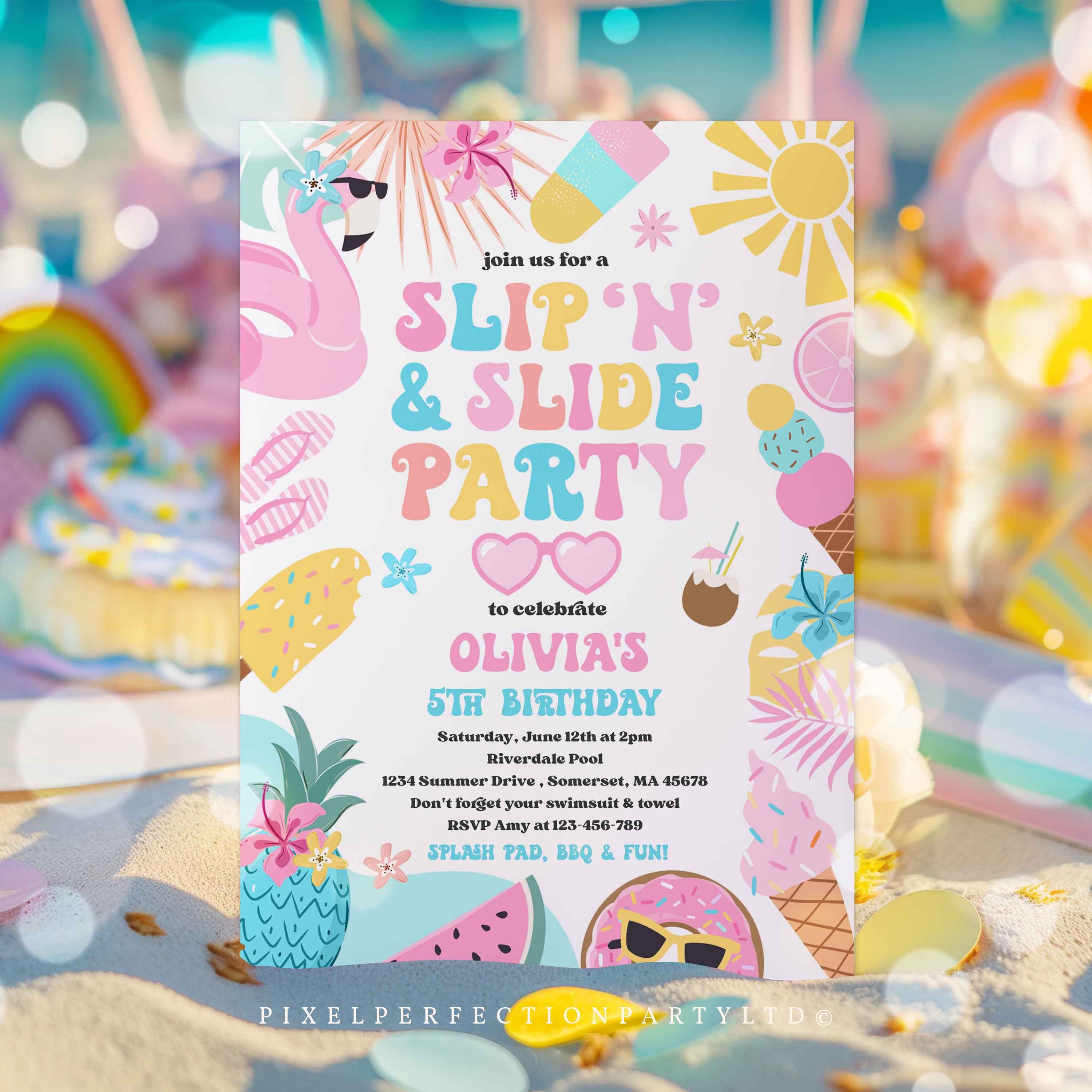 Editable Slip ’N’ Slide Birthday Party Invitation Tropical Splish ...