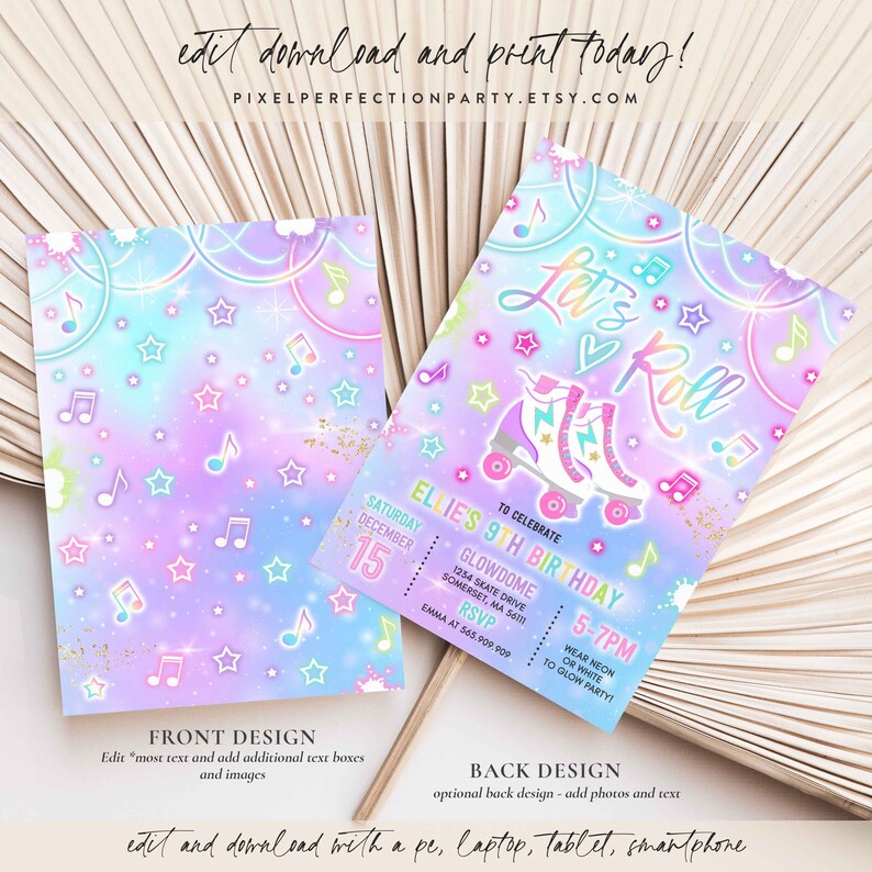 Editable Roller Skating Invitation Pastel Cosmic Galaxy Roller | Etsy