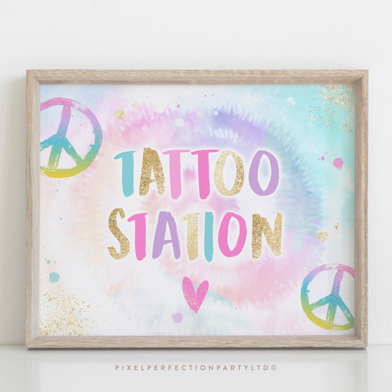 Pastel Rainbow Tie Dye Tattoo Station Sign Tie Dye Party Craft Sign Tie ...