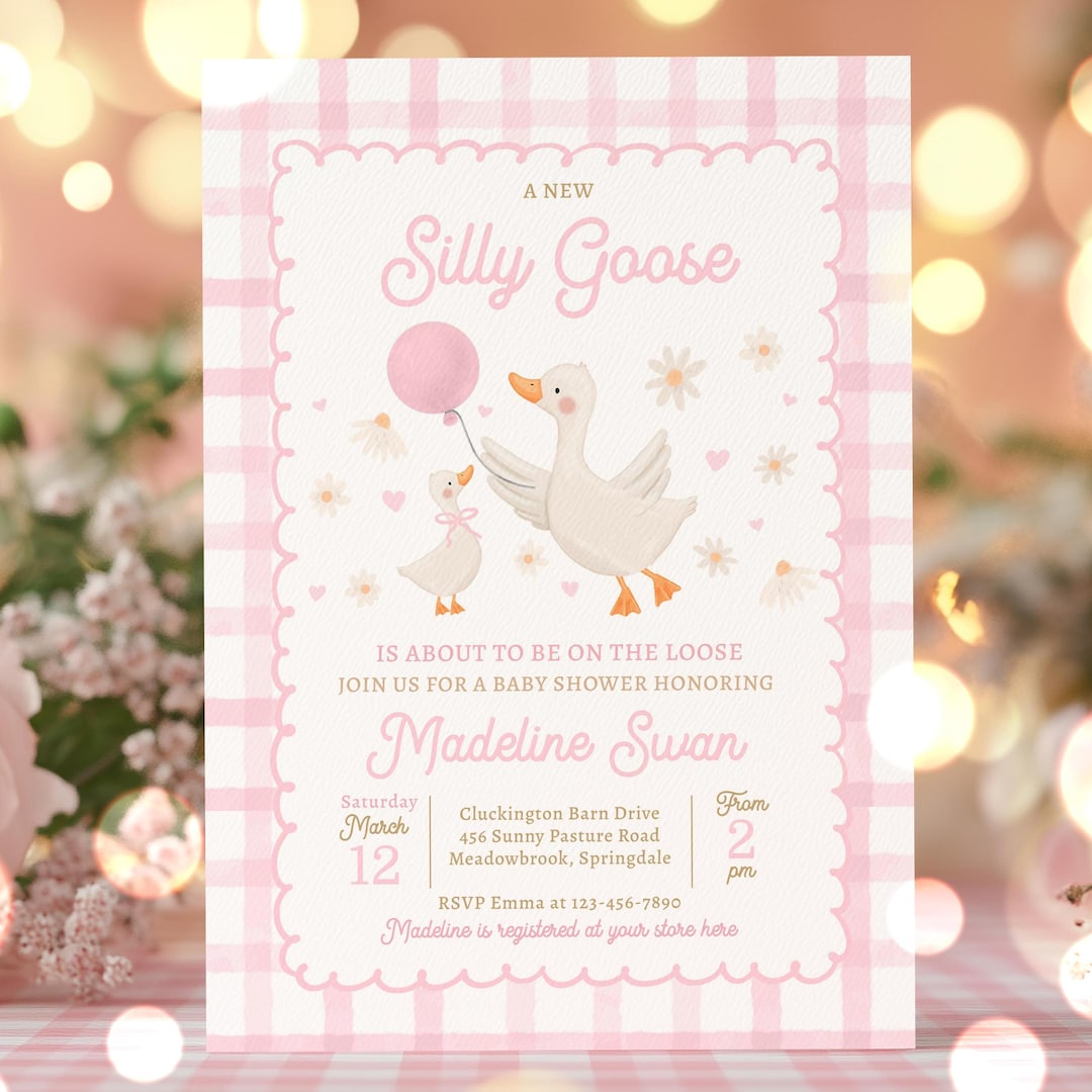 Editable Silly Goose Baby Shower Invitation Girl Pink Goose Baby Shower ...