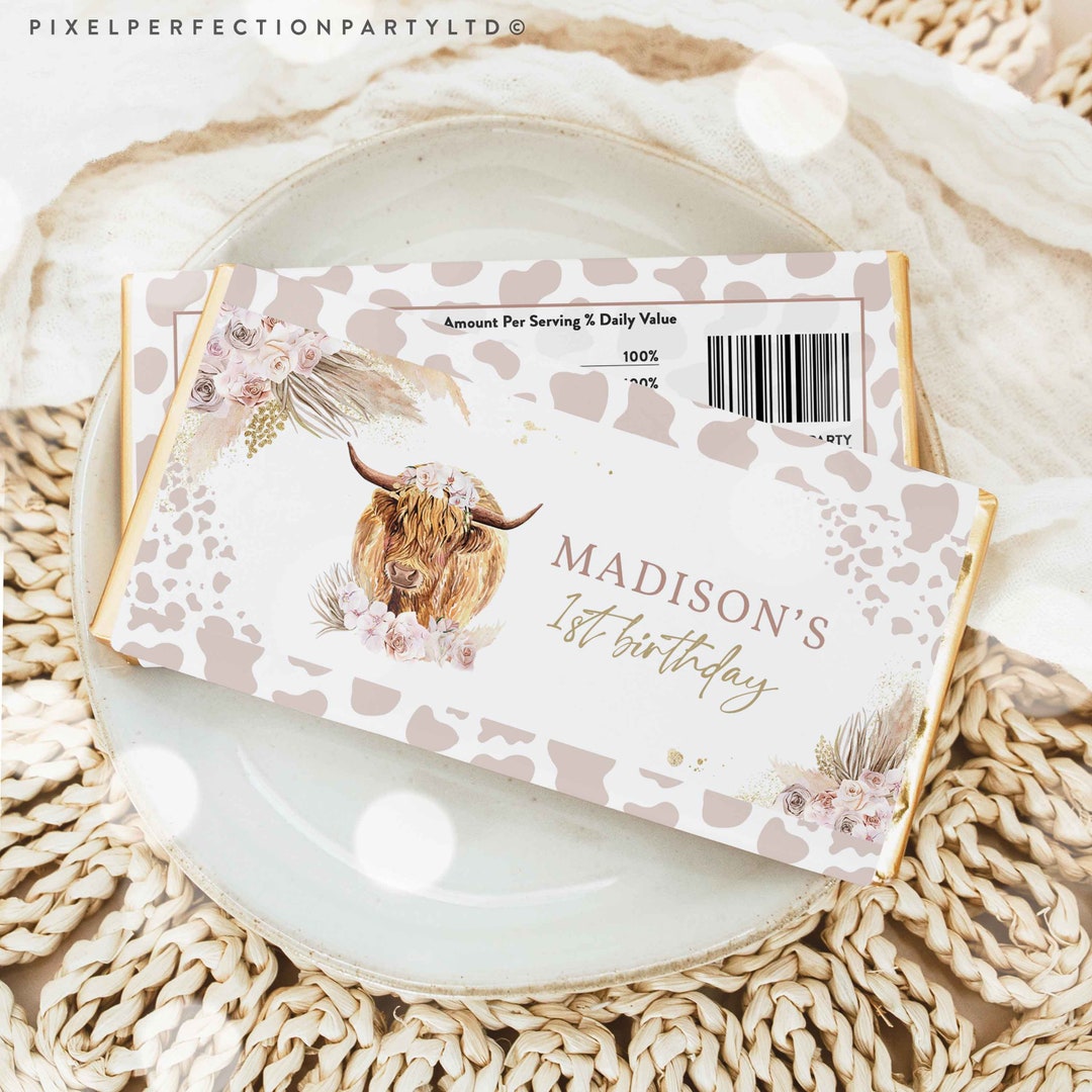 Editable Highland Cow Birthday Party Candy Bar Label Holy Cow Farm ...