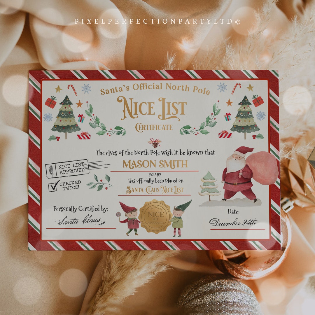 EDITABLE Santa Claus Official Nice List Certificate Letter From the ...