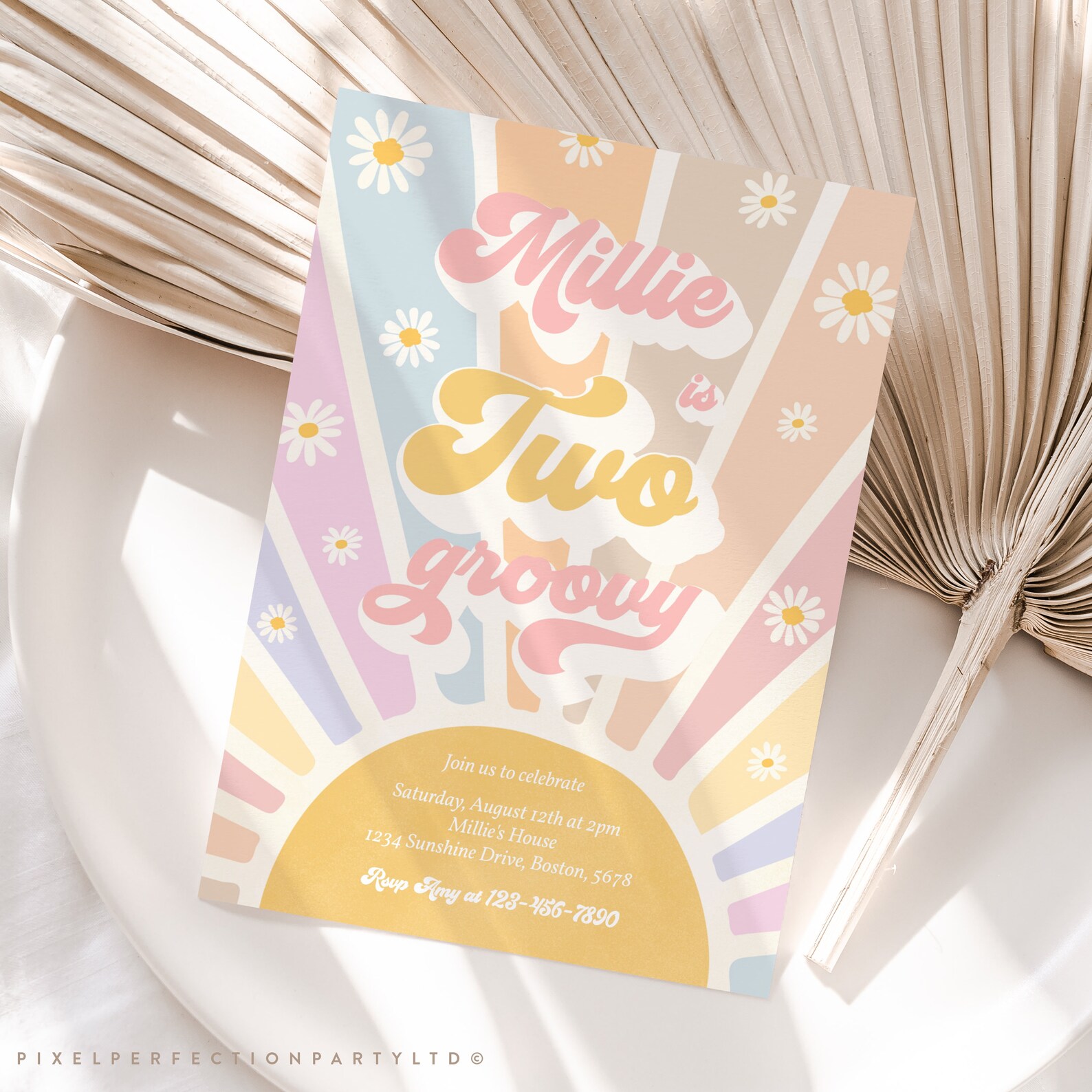 Editable Two Groovy Birthday Invitation Retro Sunshine Two - Etsy