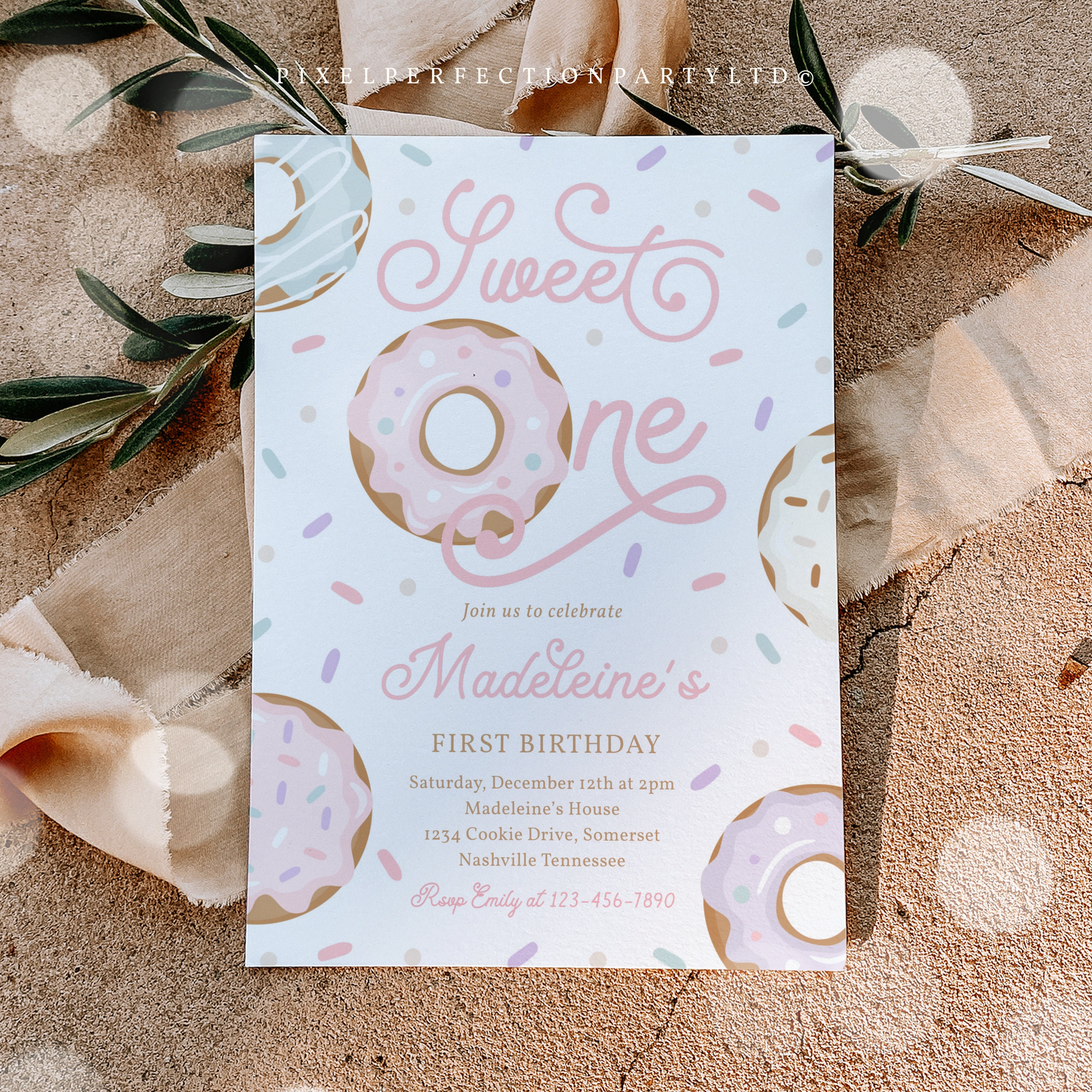 Editable Donut Birthday Party Invitation Donut Sweet One 1st Birthday ...