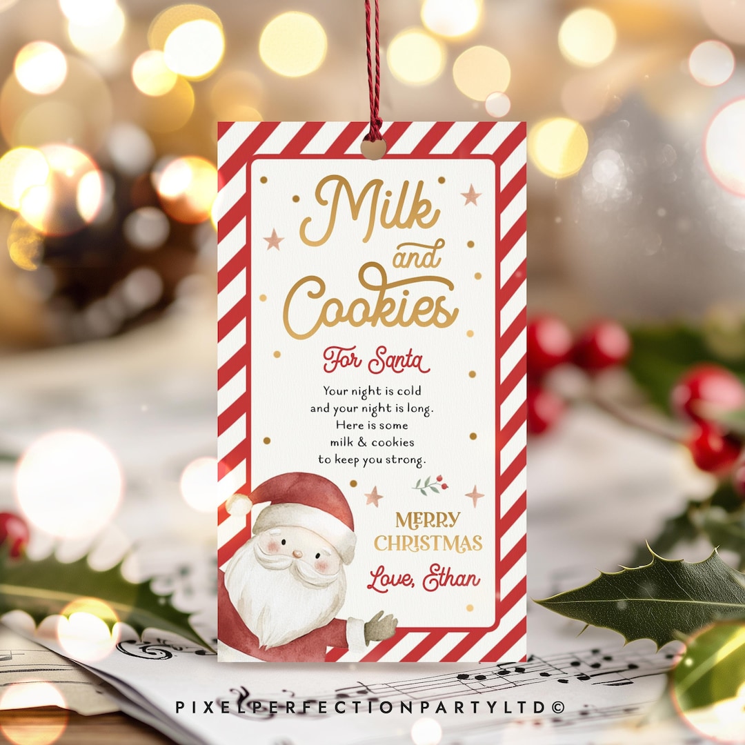 EDITABLE Milk and Cookie for Santa Claus Tag Cookies for Santa Tag Milk ...