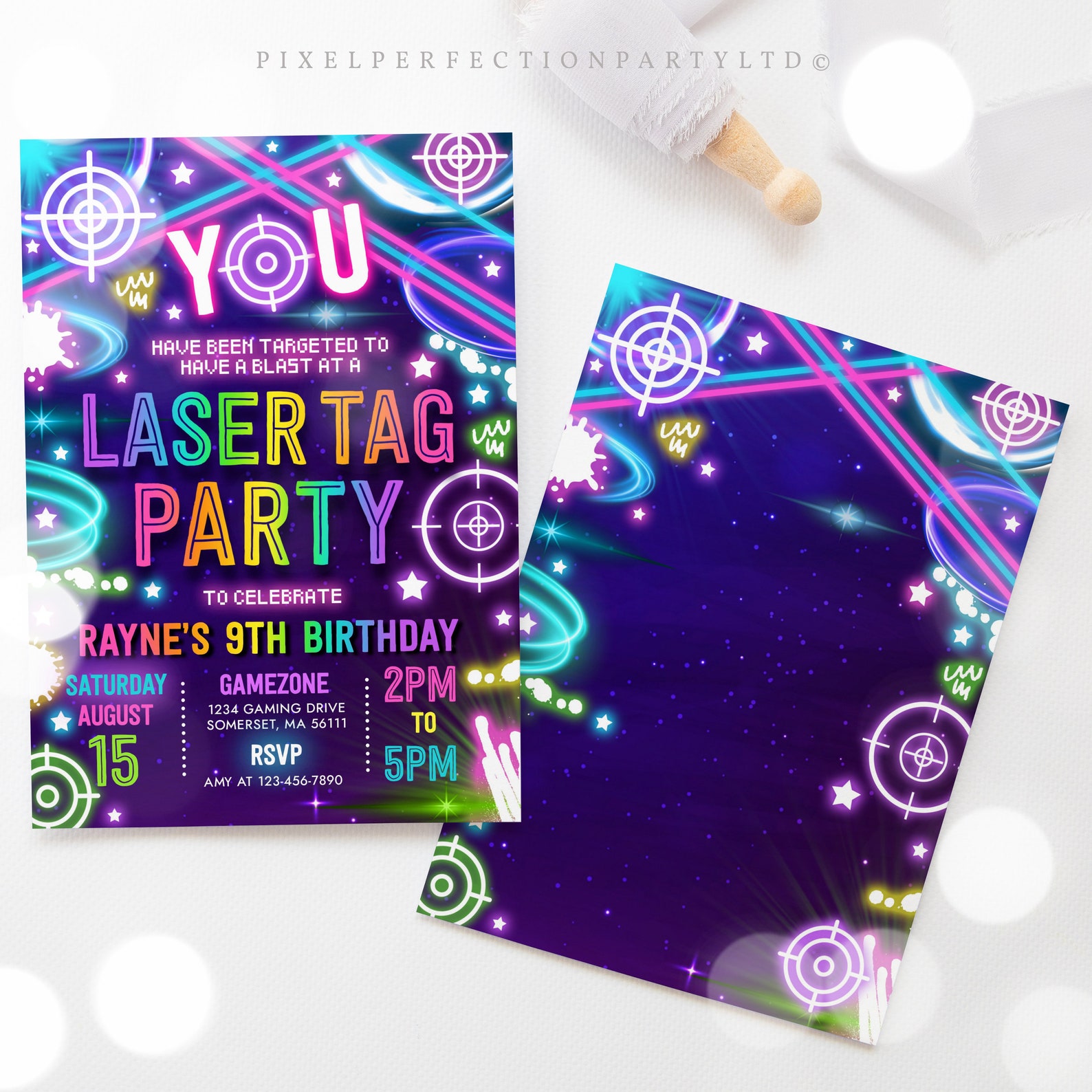 Editable Laser Tag Birthday Party Invitation Neon Glow Laser - Etsy