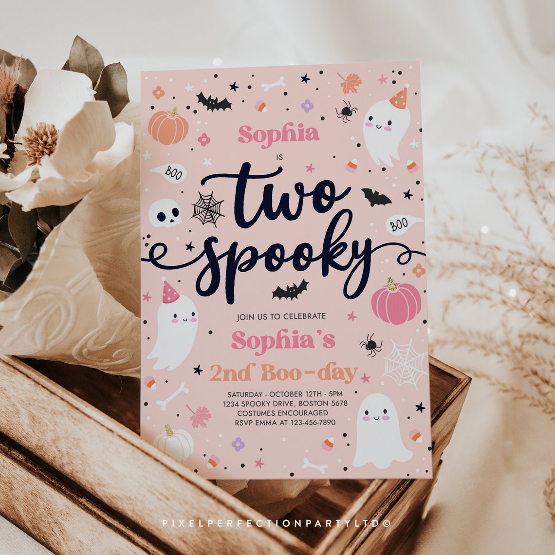Editable Two Spooky Halloween Ghost 2nd Birthday Party - Etsy