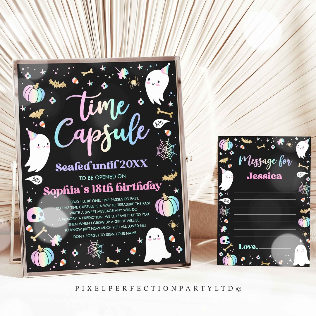 Editable Pastel Halloween Ghost Time Capsule Matching Note Card Pink ...