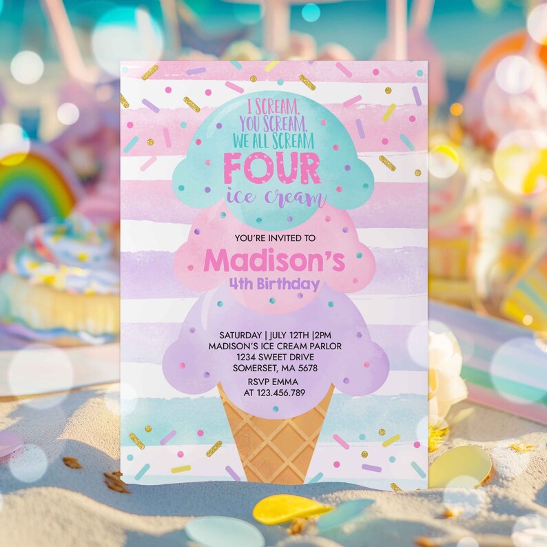 Editable Ice Cream Birthday Invitation I Scream You Scream We All ...