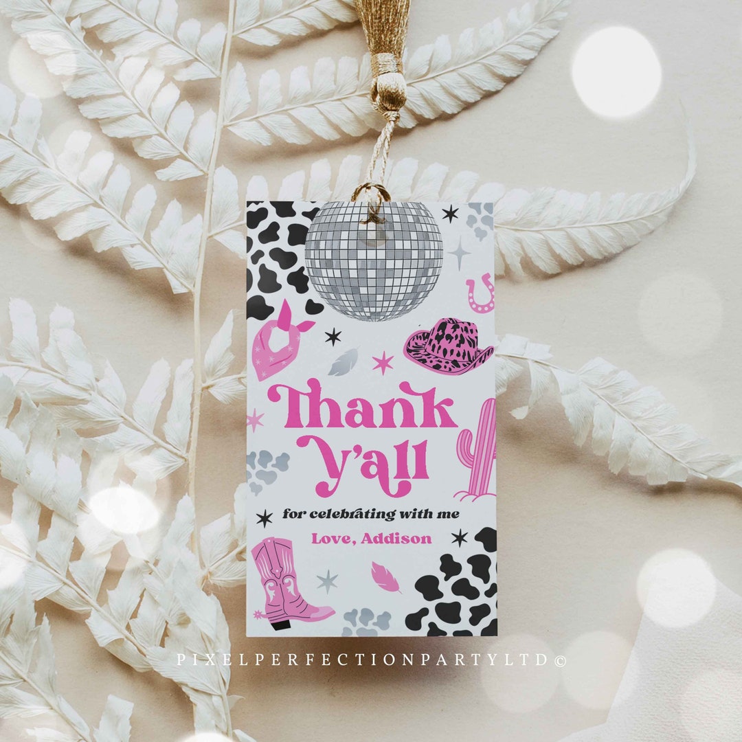 Editable Space Cowgirl Birthday Party Luggage Favor Tag Pink Disco ...