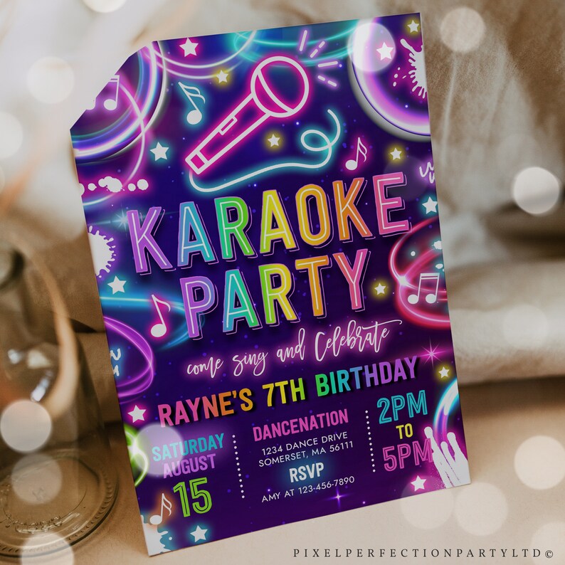 Editable Karaoke Birthday Party Invitation Neon Glow Karaoke - Etsy