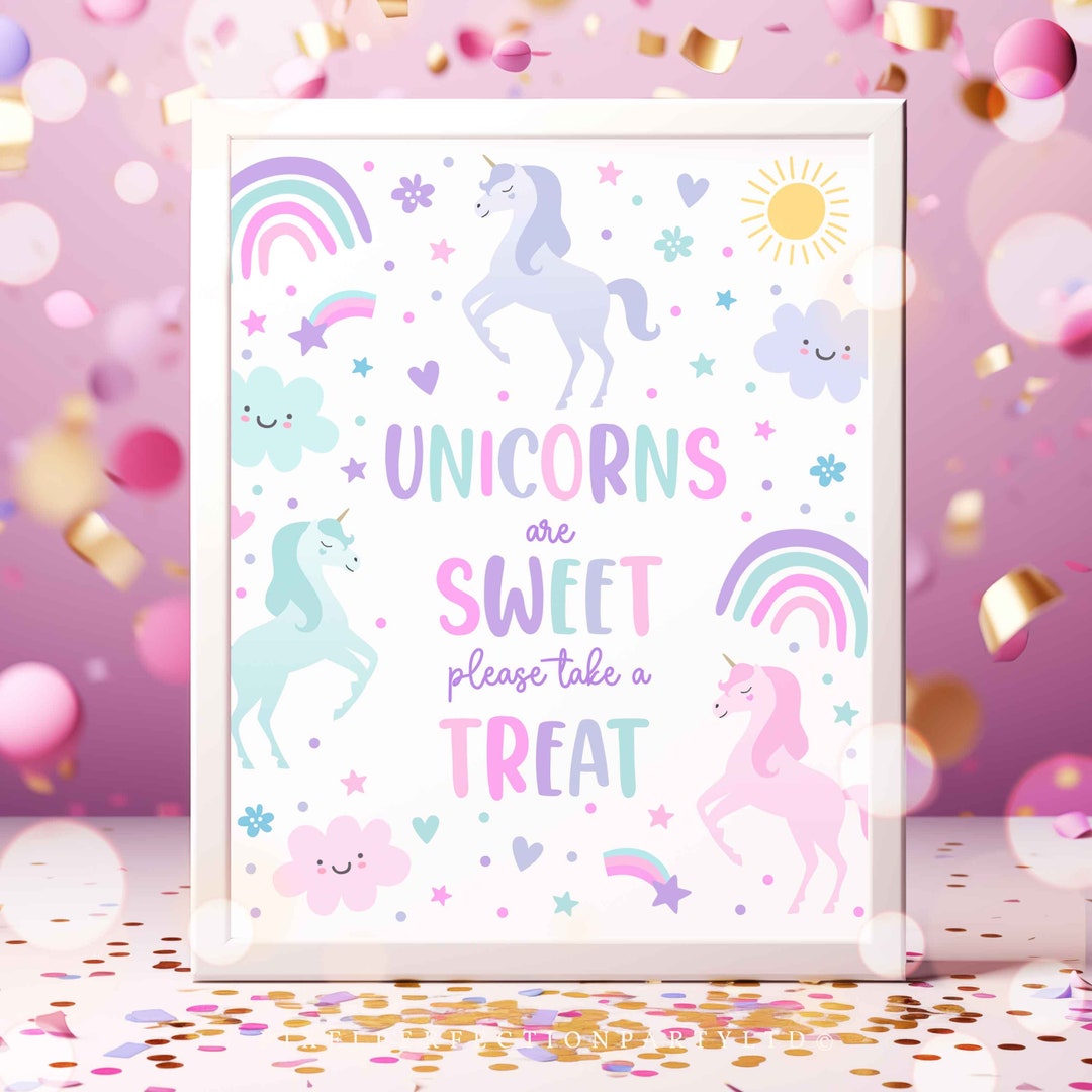 Unicorn Birthday Unicorns Are Sweet Sign Magical Pastel Rainbow Unicorn ...