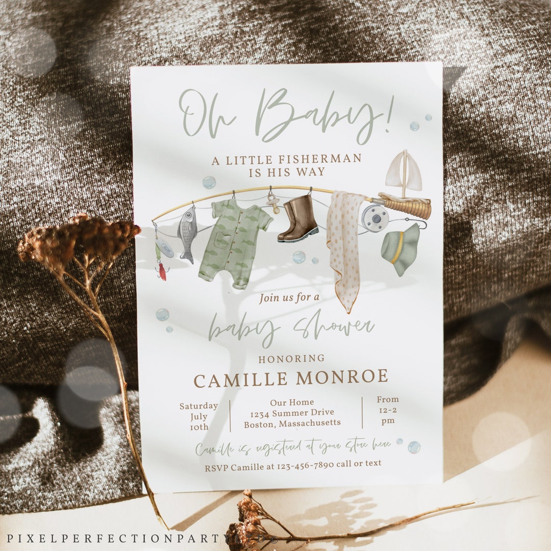 Editable Fishing Baby Shower Invitation A Little Fisherman is on the ...