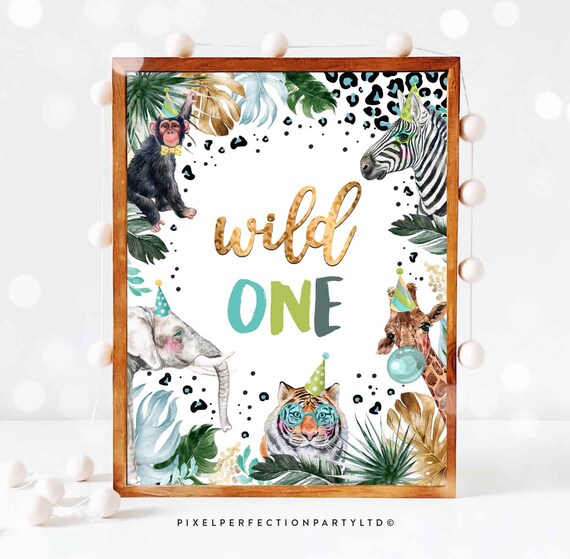 Safari Animals Wild One Birthday Sign Table Sign Jungle Wild One Wild ...