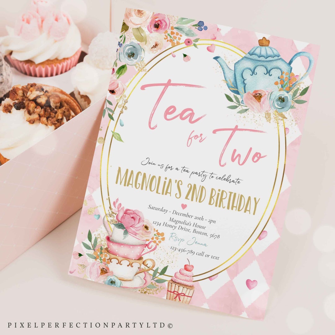 Editable Tea for Two Birthday Invitation Tea for Two 2nd Birthday Party ...