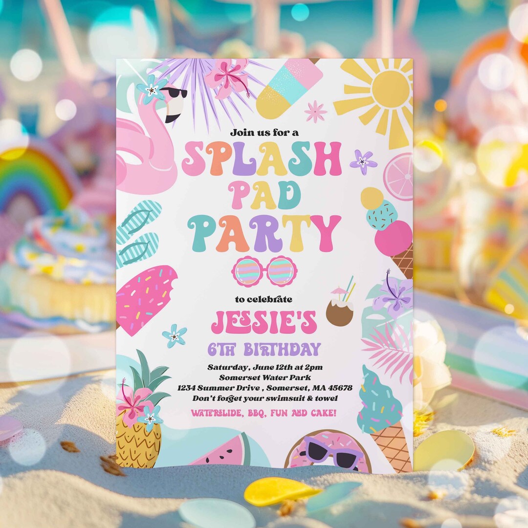 Editable Splash Pad Birthday Party Invitation Tropical Splish Splash ...