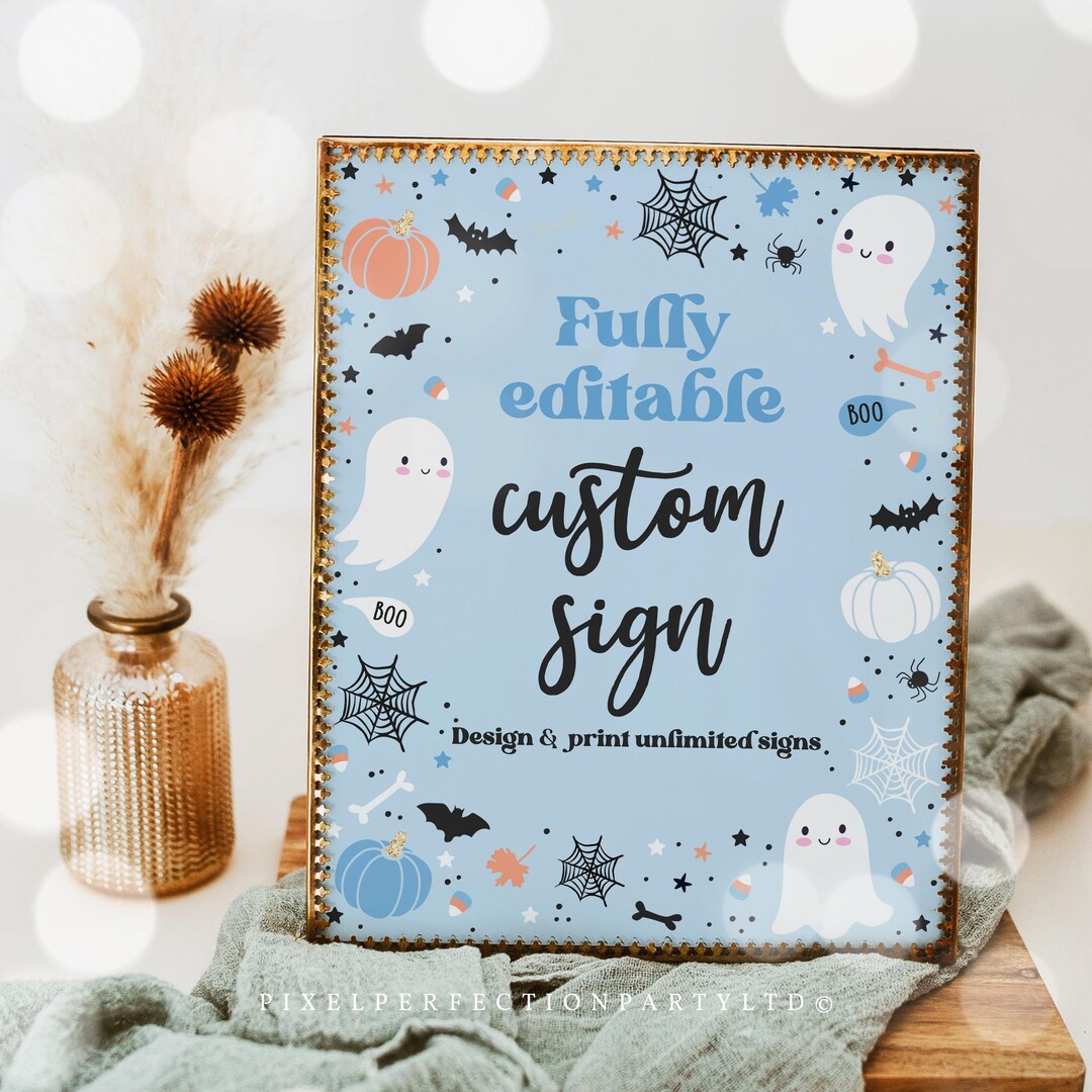 Fully Editable Little Boo Baby Shower Custom Sign Boy Ghost Baby Shower ...