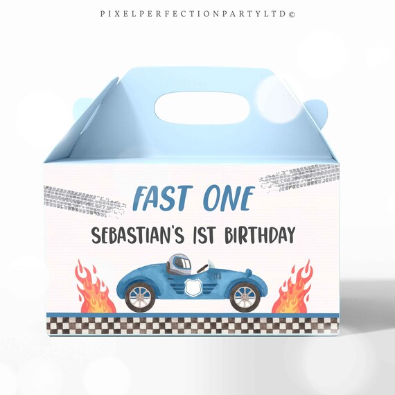 Editable Fast One Birthday Gable Box Favor Labels Race Car Gift Box ...