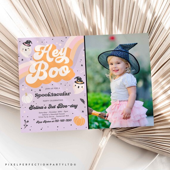 Editable Halloween Ghost Birthday Invitation Girly Cute Retro Spooky ...