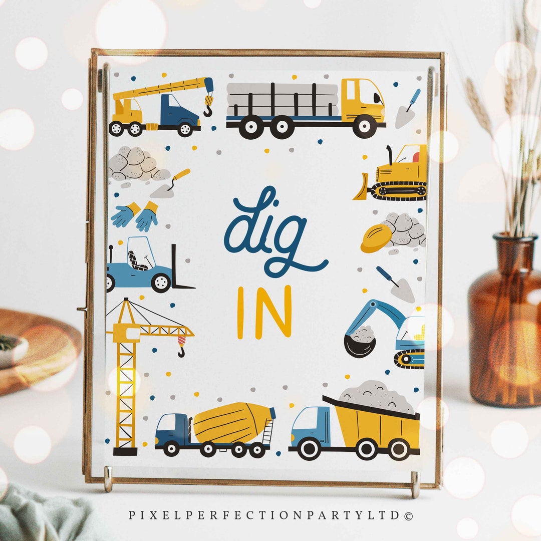 Dig in Construction Birthday Party Favor Sign Dump Truck Birthday ...