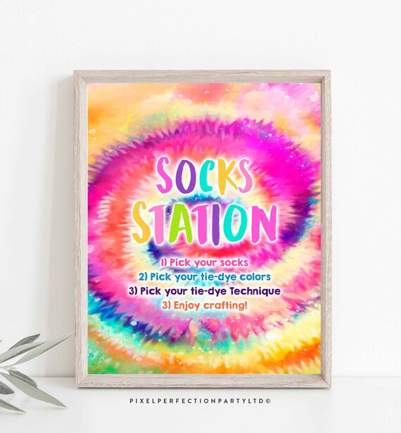 Tie Dye Socks Station Sign Tie Dye Socks Decorating Sign Rainbow Tie ...