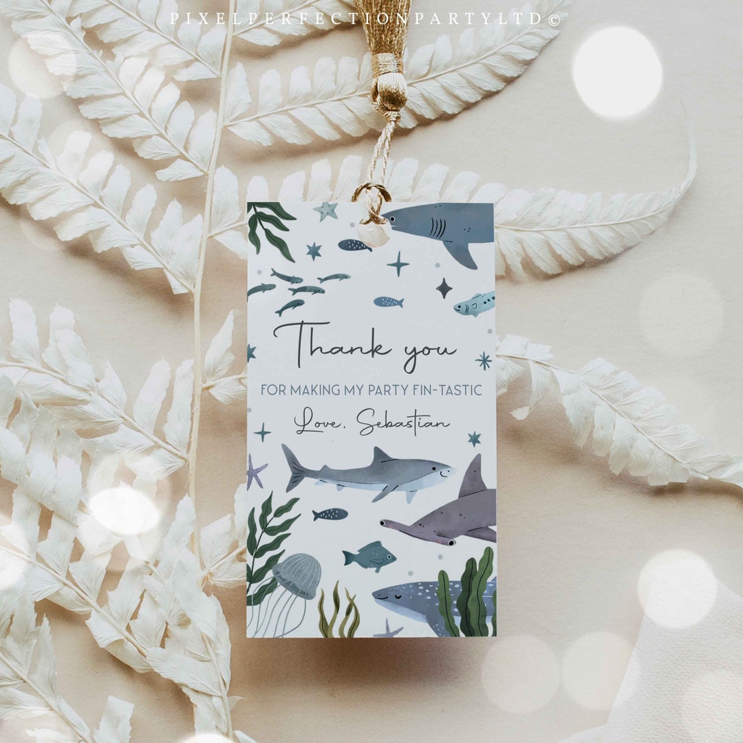 Editable Shark Birthday Party Favor Tag Shark Under the Sea Birthday ...