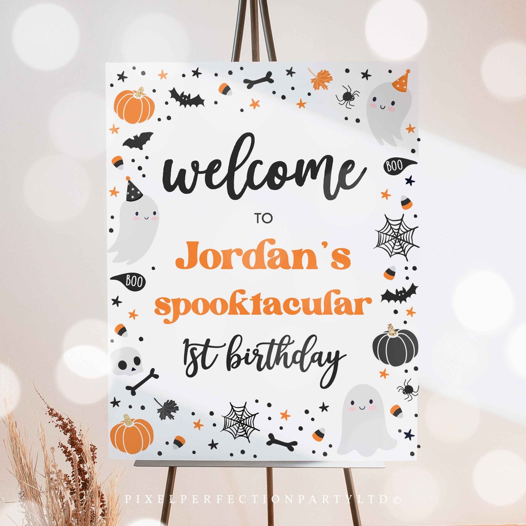 Editable Orange Halloween Ghost Welcome Sign Neutral Ghost Spooky Party ...