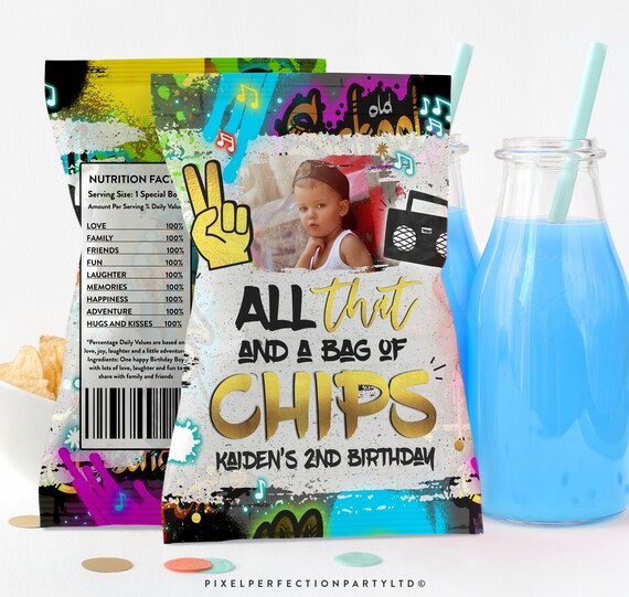 Editable Hip Hop 90s Birthday Party Photo Chip Bag Wrapper Two Legit To ...