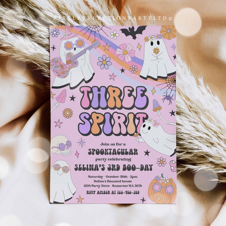 Editable Three Spirit Halloween Ghost 3rd Birthday Invitation - Etsy