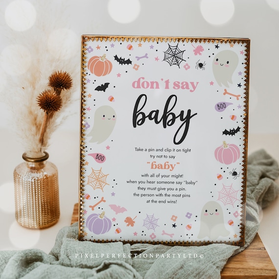 A Little Boo Baby Shower Don't Say Baby Game Sign Halloween Girl Pink ...