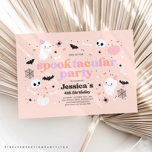 Editable Halloween Ghost Birthday Invitation Girly Cute Retro - Etsy