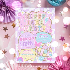Editable Sleepover Birthday Party Invitation Preppy Tween Teen Varsity ...
