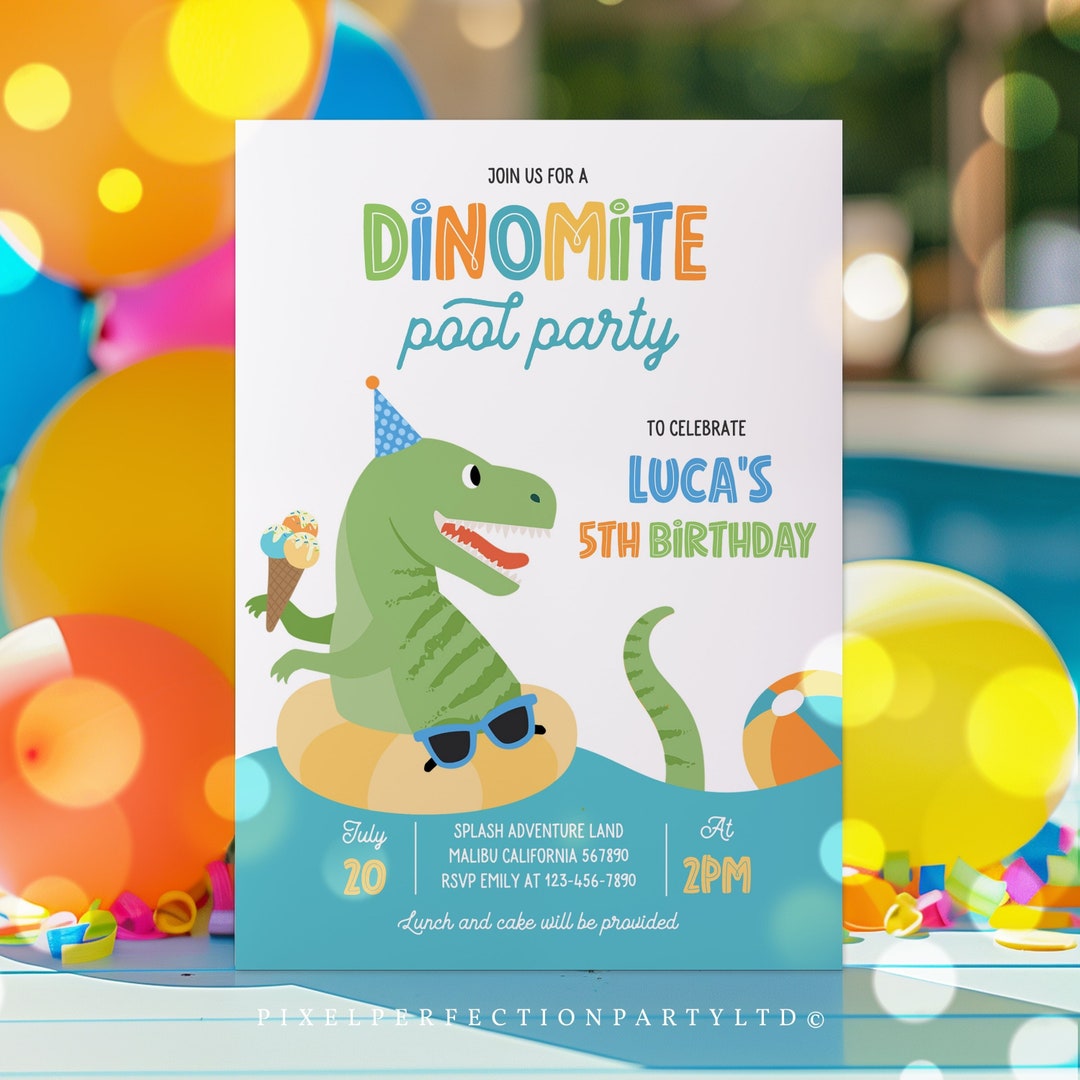 Editable Dinosaur Pool Party Invitation Dinosaur Pool Birthday Party ...