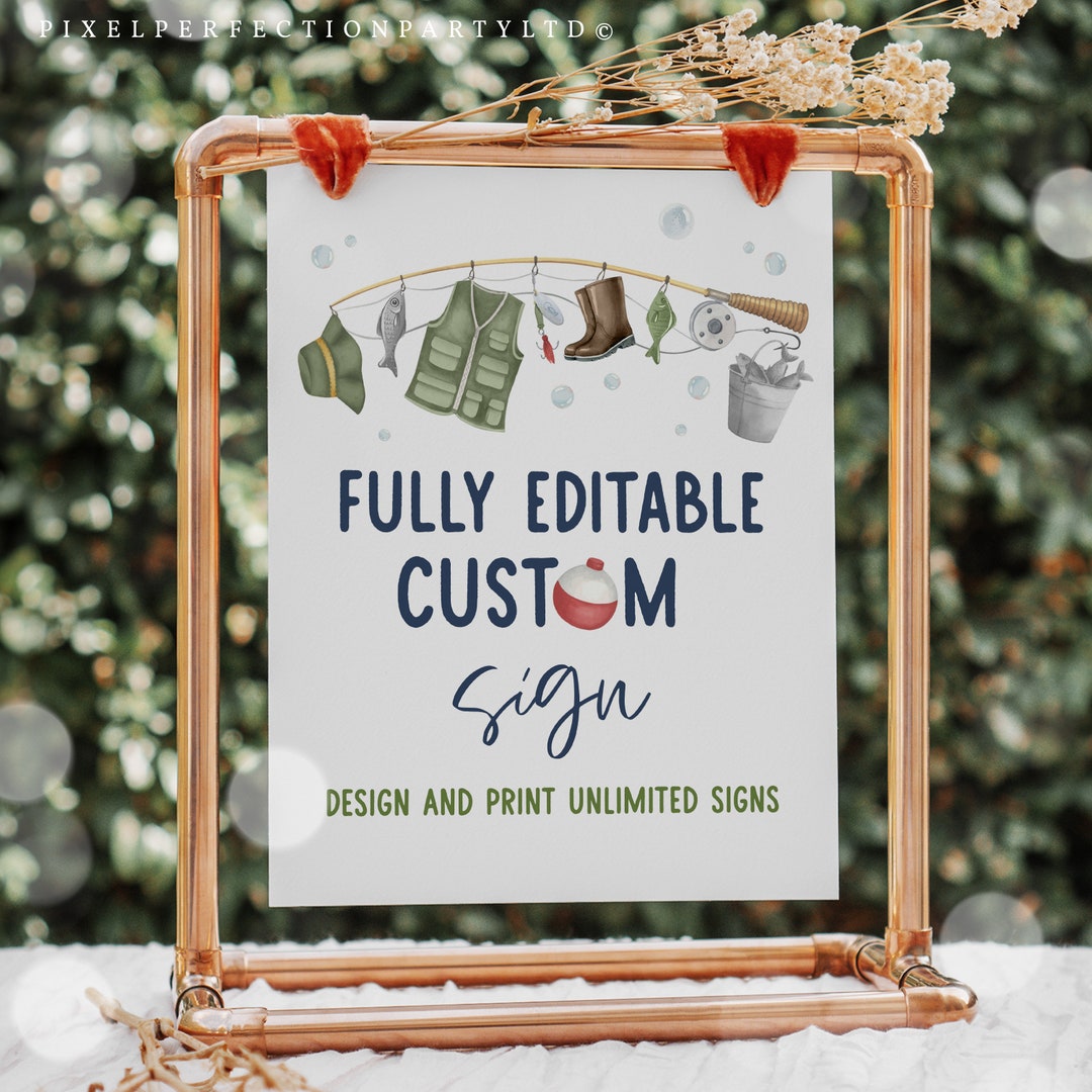 Fully Editable Fishing Birthday Party Custom Sign O-fish-ally One 1st ...