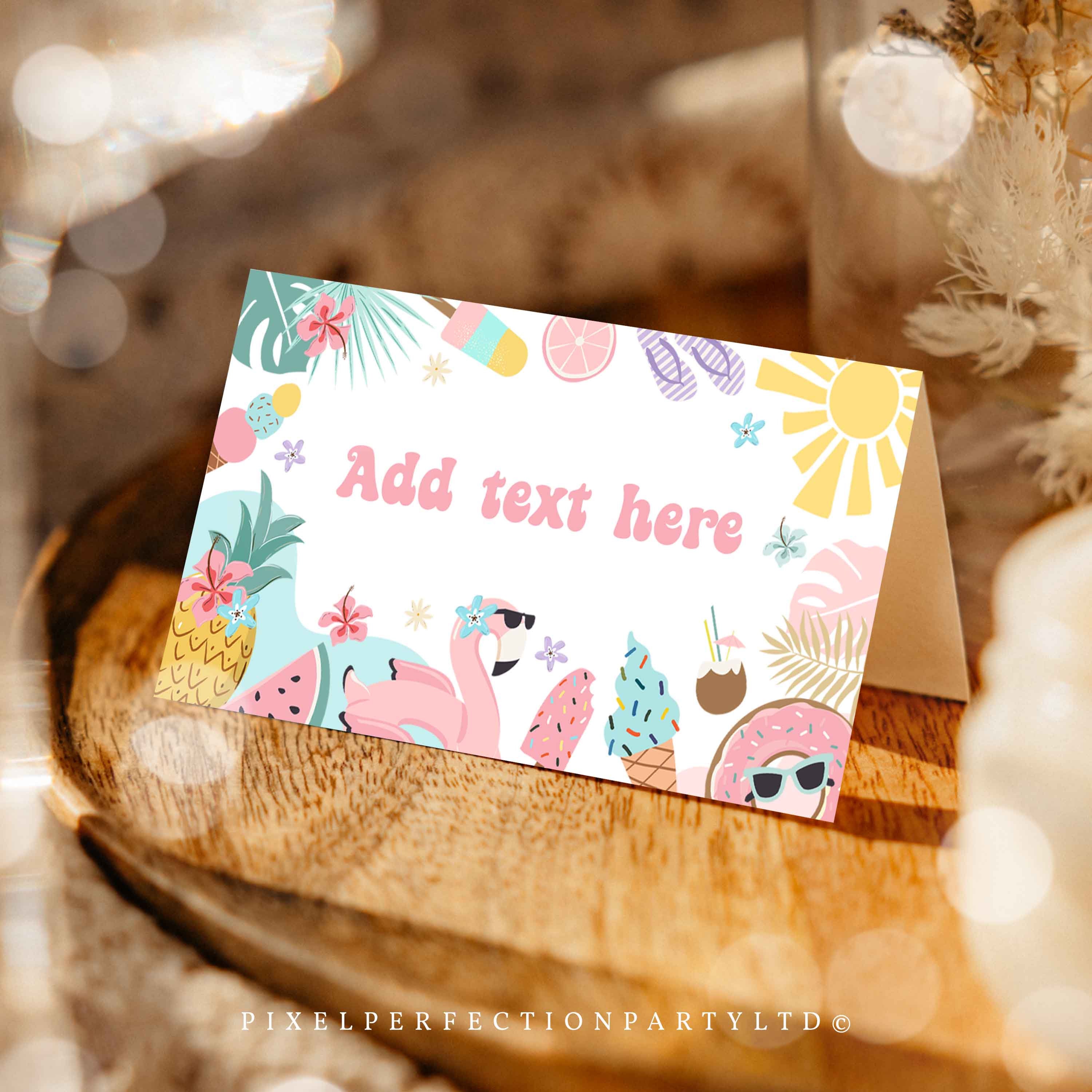 Editable Pool Party Folded Tent Cards Tropical Splish Splash Girly Pool ...