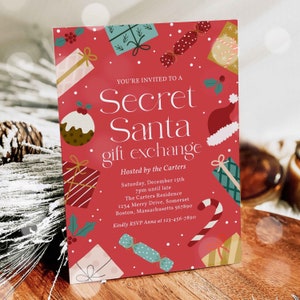 Editable Secret Santa Gift Exchange Invitation Santa Holiday - Etsy UK