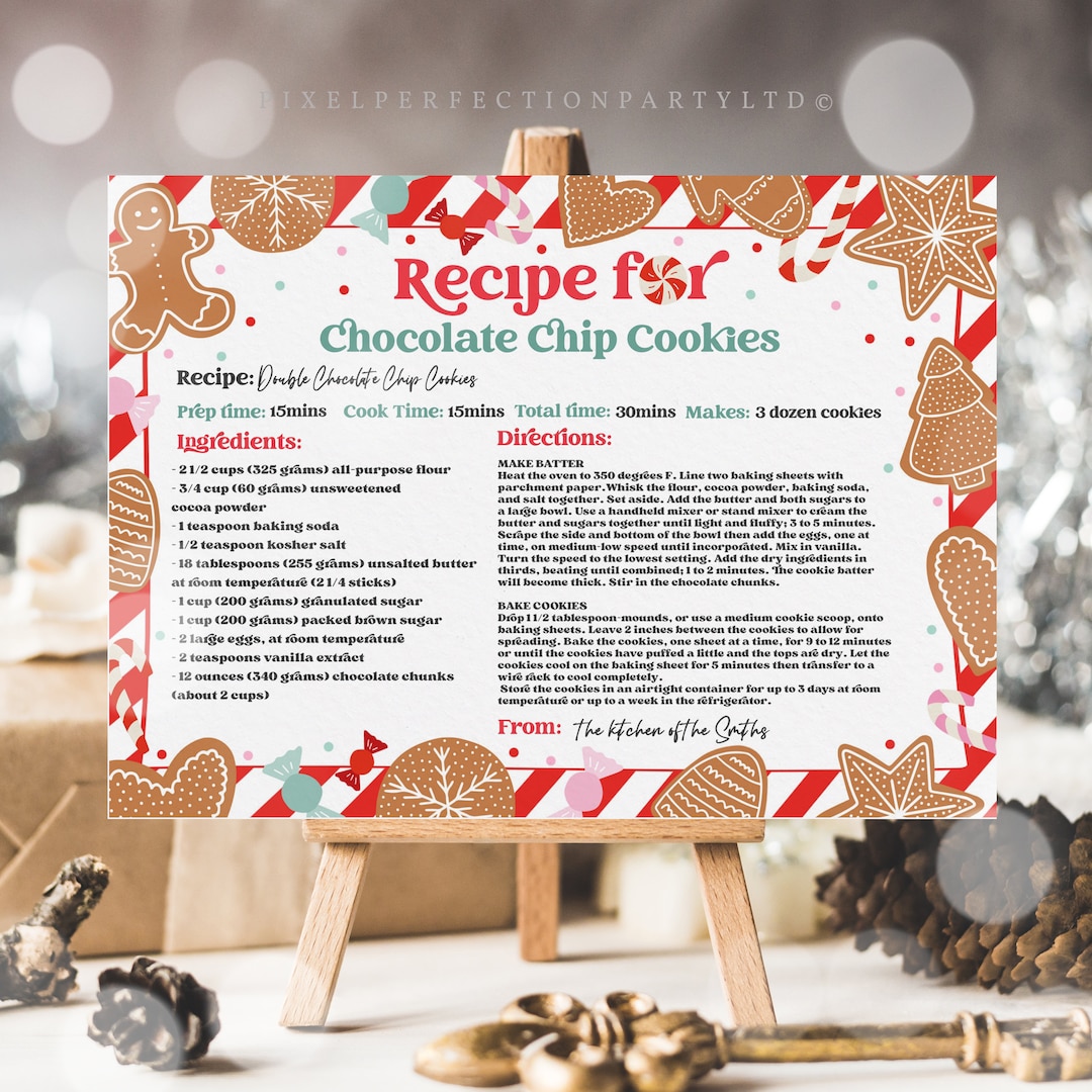 EDITABLE Cookie Recipe Card Holiday Christmas Recipe Card - Etsy