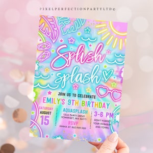 Editable Splish Splash Birthday Party Invitation Glow Neon Tie Dye ...