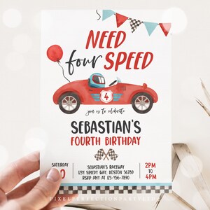 Editable Need Four Speed Race Car 4th Birthday Invitation Boy - Etsy ...