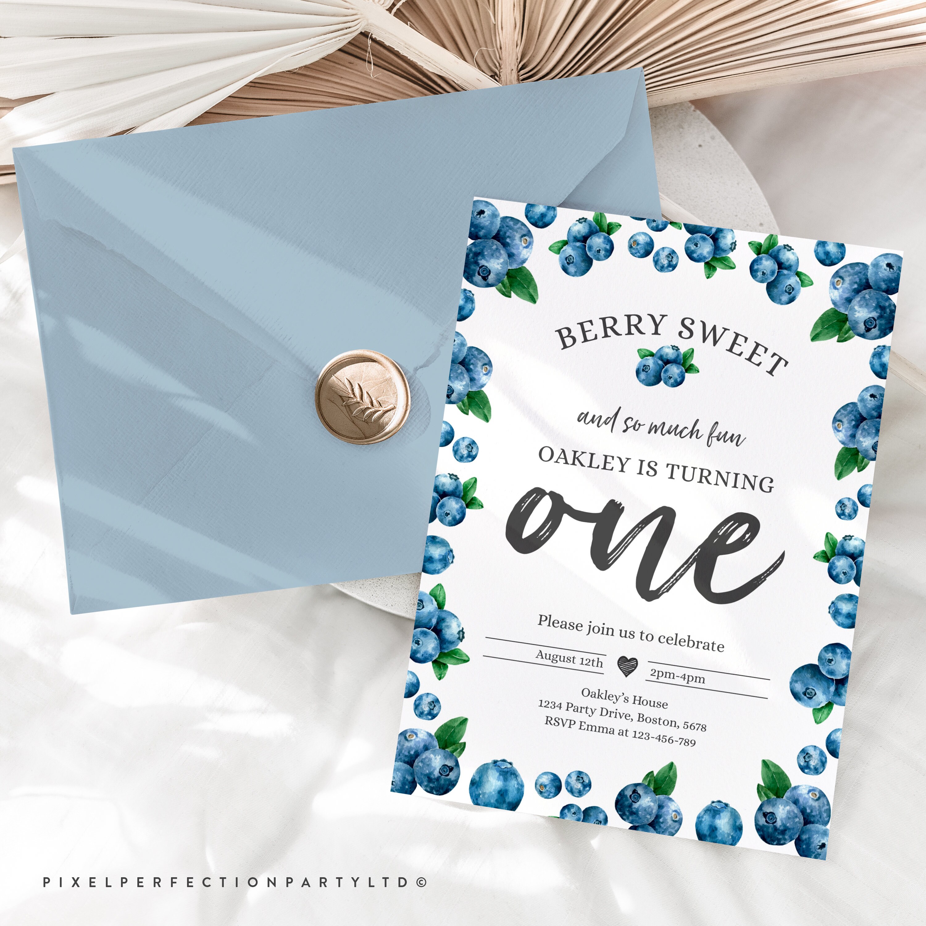 Editable Blueberry 1st Birthday Invitation Berry Sweet 1st | Etsy