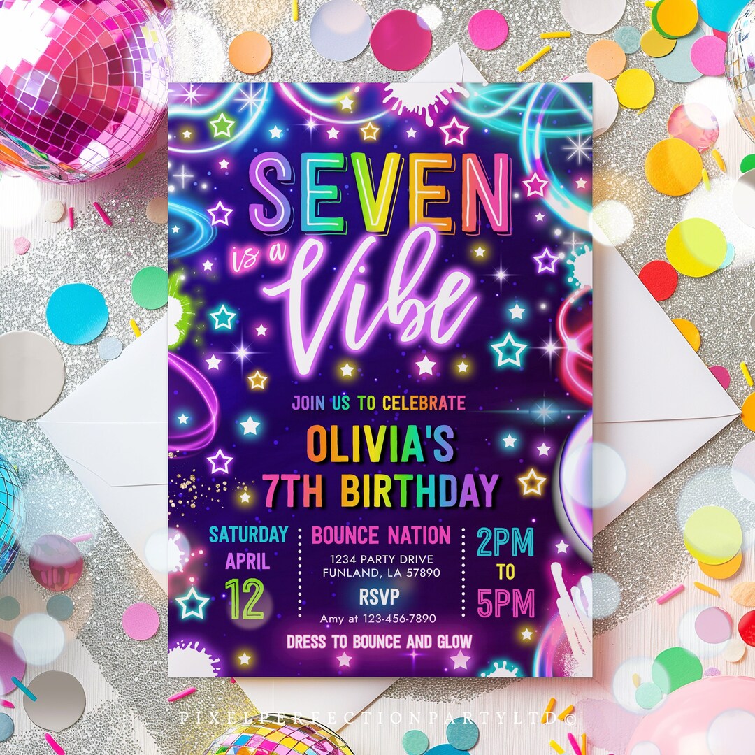 Editable Seven is A Vibe 7th Birthday Party Invitation Seven is A Vibe ...