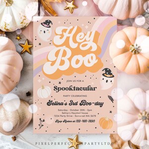 Editable Halloween Ghost Birthday Invitation Girly Cute Retro Spooky ...