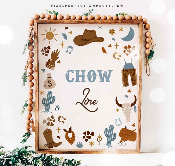 Cowboy Birthday Party Chow Line Sign Wild West Cowboy Rodeo Birthday ...