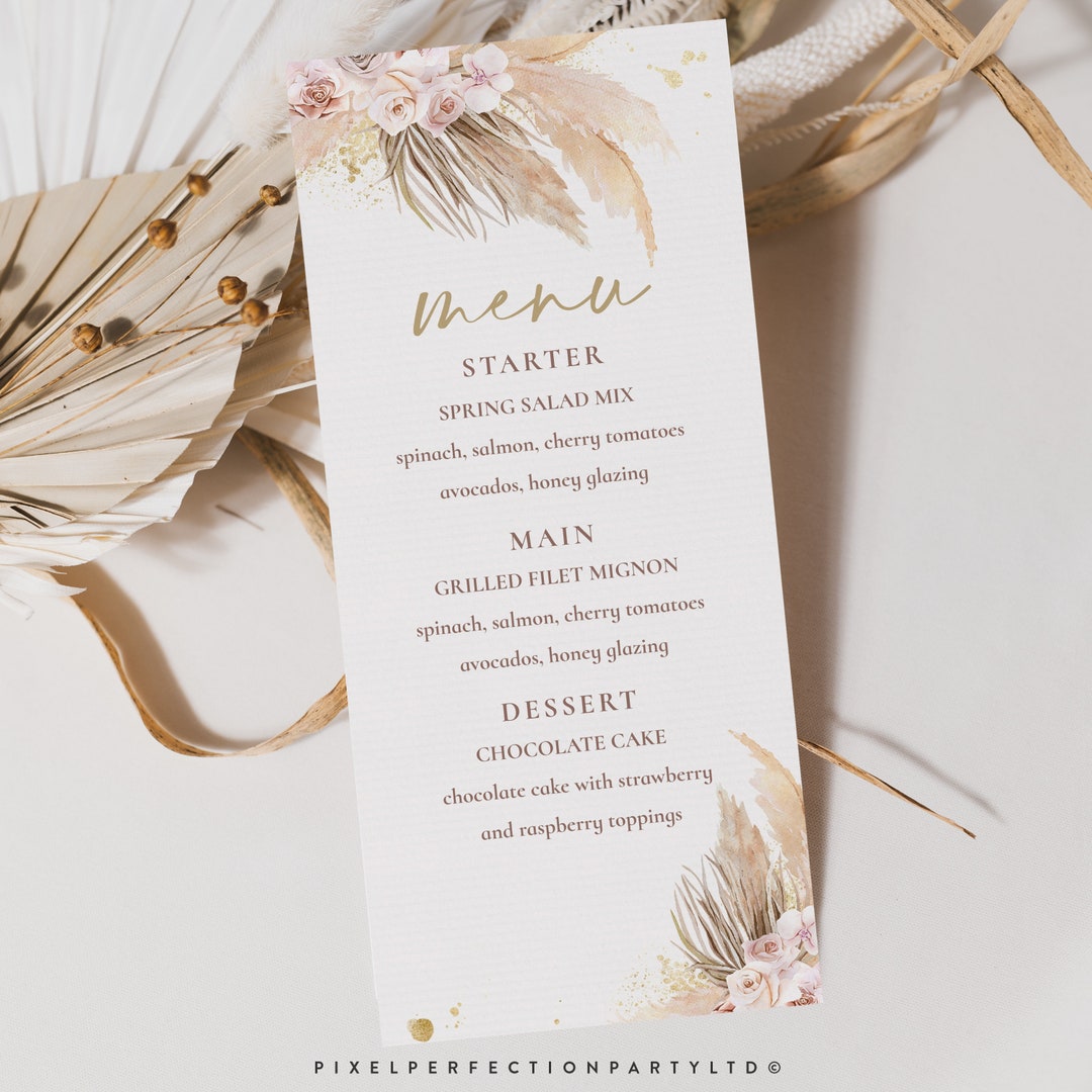 Editable Pampas Grass Menu Card Pampas Grass Brunch Menu Template ...