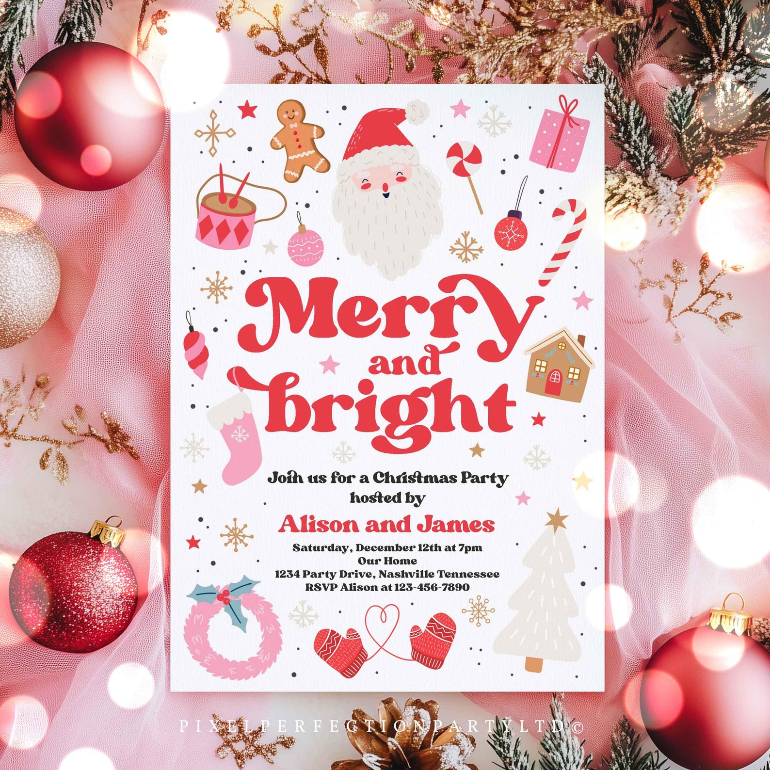 Editable Merry and Bright Christmas Party Invitation Merry and Bright ...