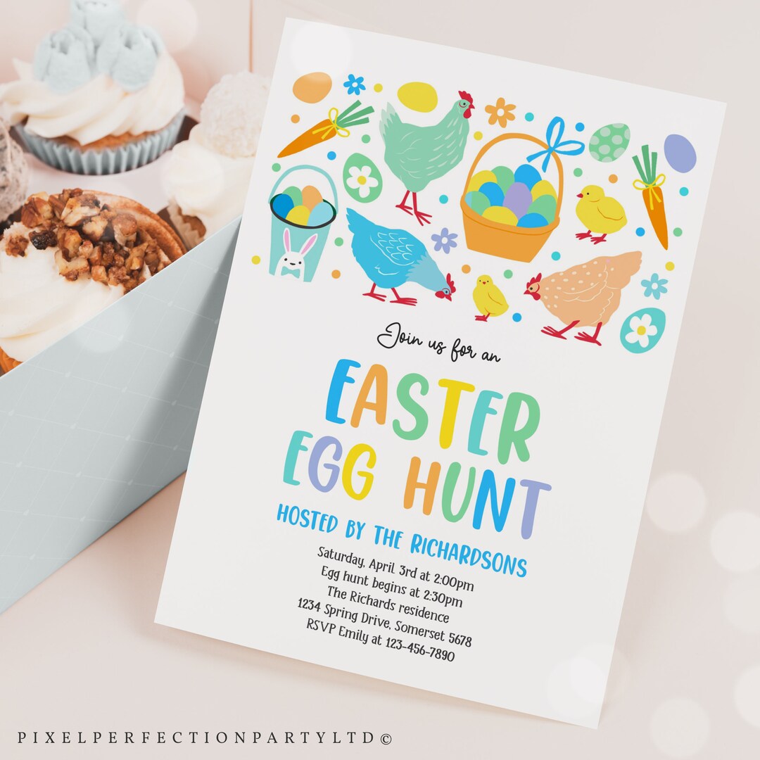 Editable Easter Egg Hunt Invitation Easter Egg Event Party Neighborhood ...