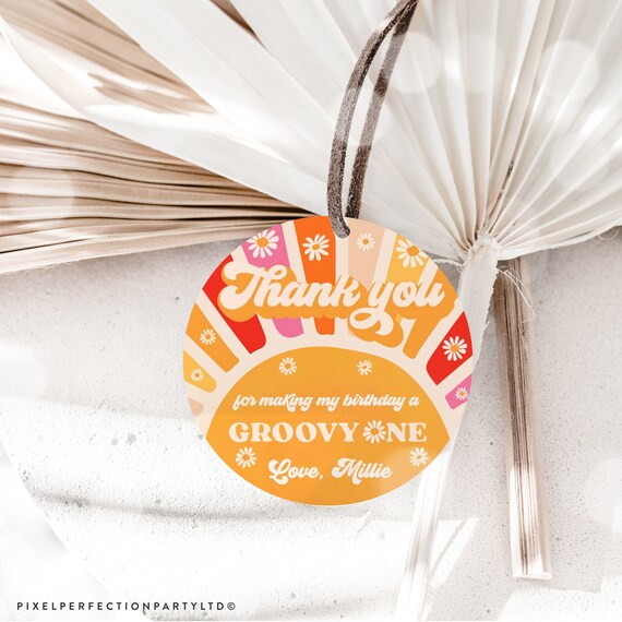 Editable Groovy Birthday Party Favor Luggage Tag Retro Sunshine Groovy ... Editable Groovy Birthday Party Favor Luggage Tag Retro Sunshine Groovy ...