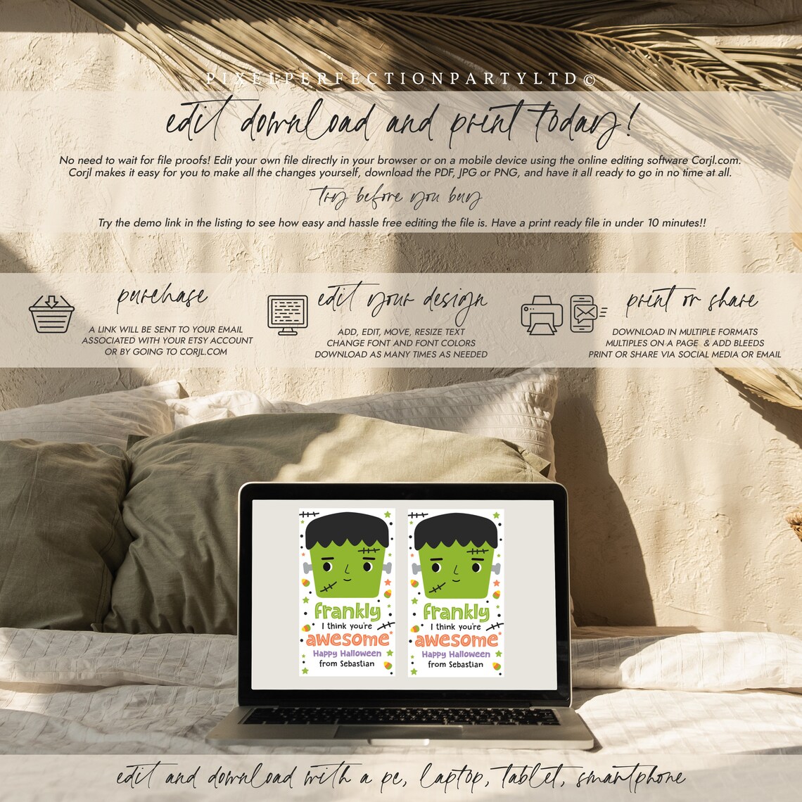 Editable Halloween Frankenstein Gift Tag Frankly You're Awesome Trick ...