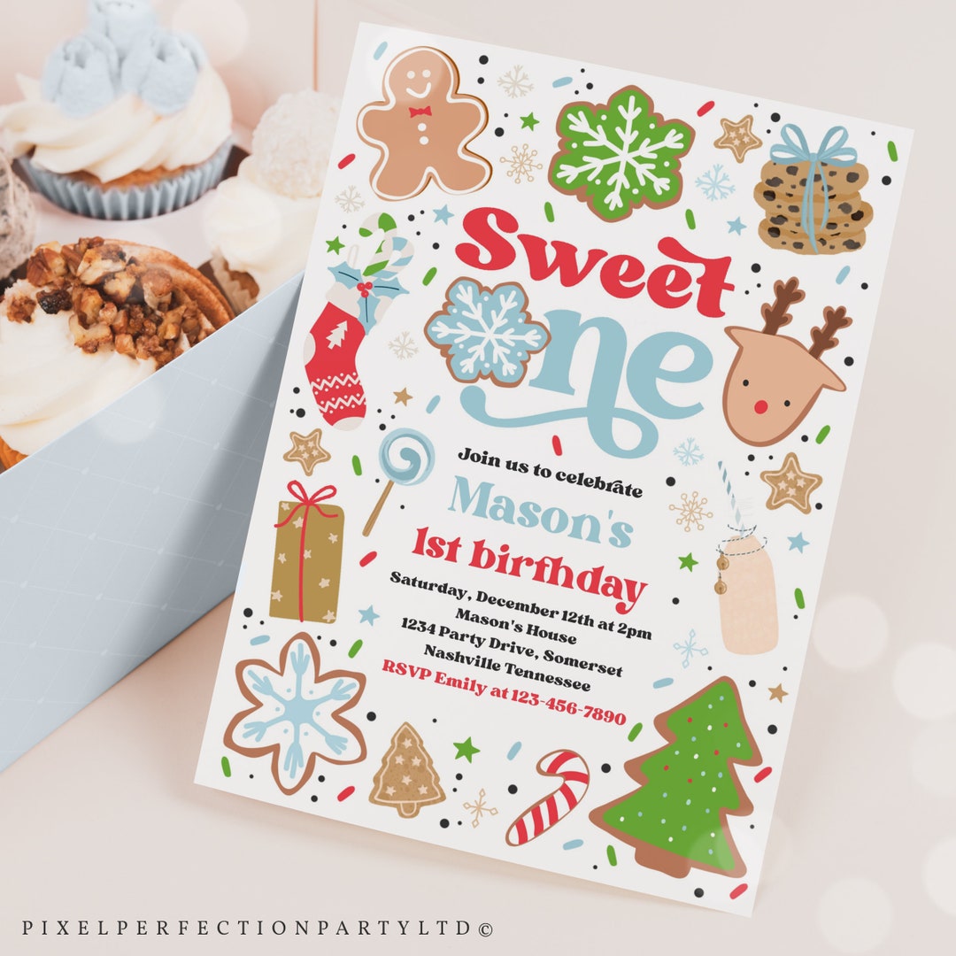 Editable Christmas Birthday Invitation Holiday Cookie Party 1st ...