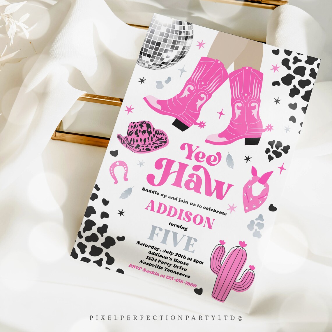 Editable Space Cowgirl Birthday Party Invitation Pink Disco Etsy